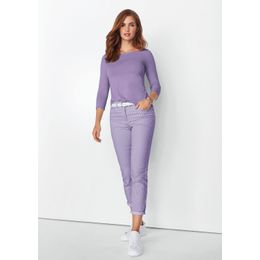 Madeleine Mode Regular-fit-Jeans MADELEINE "Jeans Fein gestreifte 7/8-Jeans, Formbund", Damen, Gr. 38, N + K Gr, wei&szlig; (wei&szlig;, lavendel), Obermaterial: 97% Baumwolle CO. 3% Elasthan EL., Modern, normal, Jeans