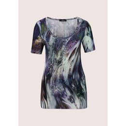 Madeleine Mode Kurzarmshirt MADELEINE "Shirt Printshirt mit U-Boot-Ausschnitt", Damen, Gr. 36, schwarz (schwarz, multicolor, petrol), Obermaterial: 92% Viskose CV. 8% Elasthan EL., Modern, normal, U-Boot-Ausschnitt, Shirts