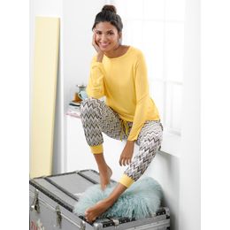 w&auml;schepur Schlafanzug W&Auml;SCHEPUR, Damen, Gr. 36/38, gelb (gelb, gemustert), 95% Viskose, 5% Elasthan, Homewear-Sets Schlafanzug