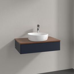 Villeroy & Boch Villeroy und Boch Antao Waschtisch-Unterschrank K08052HG 80x19x50cm, Hahnloch, Waschbeckenplattenfarbe warm walnut, midnight blue matt lacquer