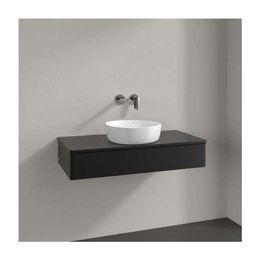 Villeroy & Boch Villeroy und Boch Antao Waschtisch-Unterschrank L09050PD mit Beleuchtung, 1 Auszug, 1000 x 190 x 500 mm, Front ohne Struktur, Black Matt Lacquer / Black Matt Lacquer