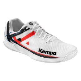 Hallenschuh Kempa "Hallen-Sport-Schuhe Wing 2.0", Damen, Gr. 10.5, wei&szlig; (wei&szlig;, rot, schwarz), Obermaterial: 100% Textilmaterial TEXMAT., Schuhe Hallenschuh
