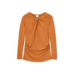 Madeleine Mode Langarmshirt MADELEINE "Shirt Langarmshirt mit Knoten und Raffungen", Damen, Gr. 36, orange (w&uuml;stenorange), Obermaterial: 70% Viskose CV. 30% Schurwolle WV., Modern, Shirts Langarmshirt