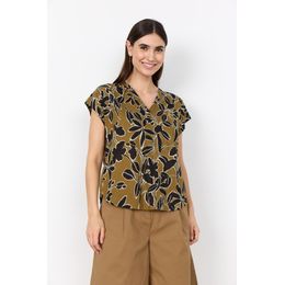 Kurzarmbluse soyaconcept "SC-FEODORA 3", Damen, Gr. L, butternut combi, Web, Obermaterial: 100% Baumwolle, gemustert, normal, V-Ausschnitt, Blusen, Baumwolle