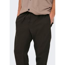 Only & Sons Schlupfhose ONLY & SONS "ONSLINUS CROP 0007 COT LIN PNT NOOS", Herren, Gr. L, N-Gr, demitasse, Web, Obermaterial: 75% Baumwolle, 25% Leinen, unifarben, slim fit kn&ouml;chellang, Hosen Schlupfhose, Baumwolle mit Leinen, Gummizug und Kordel