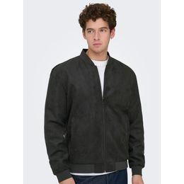 Only & Sons ONLY & SONS Herren Blouson "ONSLUCAS FAKE SUEDE BOMBER OTW", grau, Gr. XXL, unifarben, Web, Obermaterial: 100% Polyester, Jacken, Polyester, regular