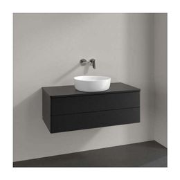 Villeroy & Boch Villeroy und Boch Antao Waschtisch-Unterschrank L20110PD mit Beleuchtung, 2 Ausz&uuml;ge, 1000 x 360 x 500 mm, Front mit Struktur, Black Matt Lacquer / Black Matt Lacquer