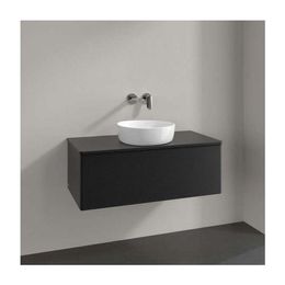 Villeroy & Boch Villeroy und Boch Antao Waschtisch-Unterschrank L31150PD mit Beleuchtung, 1 Auszug, 1000 x 360 x 500 mm, Front mit Struktur, Black Matt Lacquer / Black Matt Lacquer