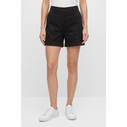 Shorts BOSS Orange "Tanessa Premium Damenmode", Damen, Gr. 34, N-Gr, schwarz 001, Web, Obermaterial: 98% Baumwolle, 2% Elasthan, unifarben, gerade kurz, Hosen Shorts, mit umgeschlagenem Saum, Baumwoll-Twill