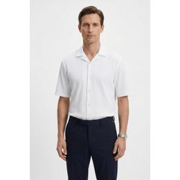 Kurzarmhemd BOSS "LARS CAMP B", Herren, Gr. L, N-Gr, wei&szlig;100, Jersey, Obermaterial: 97% Baumwolle, 3% Elasthan, unifarben, relaxed fit h&uuml;ftbedeckend, V-Ausschnitt, abgesteppte Kante, Hemden, Kurzarmhemd mit Freizeitkragen, Relaxed Fit