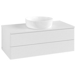 Villeroy & Boch Villeroy und Boch Antao Waschtisch-Unterschrank L20150GF mit Beleuchtung mit Struktur, 100x36x50cm, Hahnloch, Waschbeckenplattenfarbe Lack, glossy white lacquer