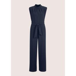 Madeleine Mode Overall MADELEINE "Overall Eleganter Jumpsuit mit Stehkragen", Damen, Gr. 44, N-Gr, blau (marine), Obermaterial: 65% Polyester PES. 31% Viskose CV. 4% Elasthan EL., Modern, Overalls Overall