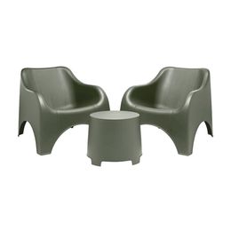 Balkonset, Gr&uuml;n, Kunststoff, 3-teilig, Made in Italy, St&uuml;hle stapelbar, platzsparend verstaubar, geeignet f&uuml;r Balkon, Balkonm&ouml;bel, Balkonm&ouml;bel-Sets