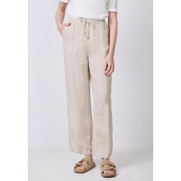 Stoffhose STREET ONE STUDIO, Damen, Gr. 36, L&auml;nge 30, beige (schwarz moonstone sand), Stoff, 100% Leinen, gestreift, loose fit lang, Hosen Stoffhose, High Waist