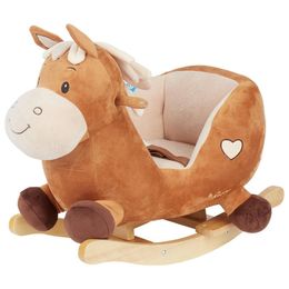 Schaukeltier Pferd Calimero, Braun, Natur, Holz, Textil, 61x33x48 cm, Fu&szlig;st&uuml;tzen, Haltegriffe, gepolsterte Sitzfl&auml;che, Gurtsystem, Spielzeug, Babyspielzeug, Schaukeltiere & H&uuml;pftiere