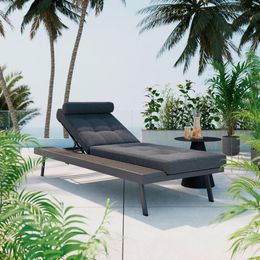 Ambia Garden Gartenliege, Anthrazit, Metall, Kunststoff, Textil, F&uuml;llung: Polyester,Schaumstoff, 199x85x86 cm, R&uuml;ckenlehne verstellbar, Gartenm&ouml;bel, Gartenliegen