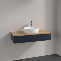 Villeroy & Boch Villeroy und Boch Antao Waschtisch-Unterschrank K09051HG 100x19x50cm, Hahnloch, Waschbeckenplattenfarbe honey oak, midnight blue matt lacquer