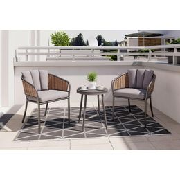 Ambia Garden Balkonset, Anthrazit, Braun, Textil, 3-teilig, F&uuml;llung: Polyester,Schaumstoff, Rundrohr, 60x45x75 cm, St&uuml;hle stapelbar, Balkonm&ouml;bel, Balkonm&ouml;bel-Sets