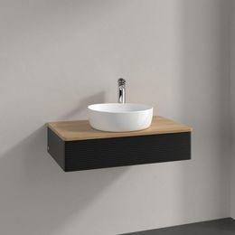 Villeroy & Boch Villeroy und Boch Antao Waschtisch-Unterschrank K08151PD 80x19x50cm, Hahnloch, Waschbeckenplattenfarbe honey oak, black matt lacquer