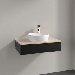Villeroy & Boch Villeroy und Boch Antao Waschtisch-Unterschrank K08053PD 80x19x50cm, Hahnloch, Waschbeckenplattenfarbe botticino, black matt lacquer