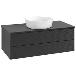Villeroy & Boch Villeroy und Boch Antao Waschtisch-Unterschrank L20150PD mit Beleuchtung, 2 Ausz&uuml;ge, 1000 x 360 x 500 mm, Front mit Struktur, Black Matt Lacquer / Black Matt Lacquer
