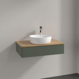 Villeroy & Boch Villeroy und Boch Antao Waschtisch-Unterschrank K08051HL 80x19x50cm, Hahnloch, Waschbeckenplattenfarbe honey oak, leaf green matt lacquer