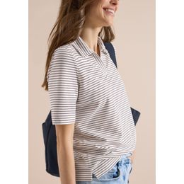 Poloshirt Cecil, Damen, Gr. XL (44), sweet grape rot, Web, 48% Baumwolle, 48% Modal, 4% Elasthan, gestreift, comfort fit normal, hoch geschlossener Ausschnitt, abgesteppt, Shirts, mit Piqu&eacute;-Struktur