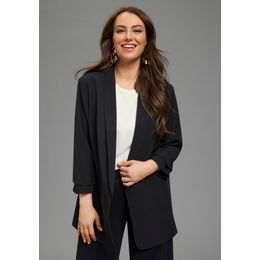 Longblazer LAURA SCOTT CURVE "Gro&szlig;e Gr&ouml;&szlig;en", Damen, Gr. 56, schwarz, Web, Obermaterial: 95% Polyester, 5% Elasthan. Futter: 100% Polyester, unifarben, figurumspielend Po-bedeckend, Blazer Longblazer, feminin geschnittener Blazer, figurumspielende Passform