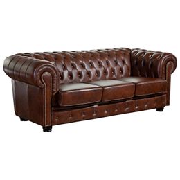 Max Winzer Chesterfield-Sofa aus Echtleder in Braun