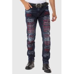Cipo & Baxx Slim-fit-Jeans CIPO & BAXX "Jeans", Herren, Gr. 31, L&auml;nge 32, blau, 99% Baumwolle, 1% Elasthan, unifarben, slim fit lang, Jeans Slim-fit-Jeans, mit farbigen Ziern&auml;hten