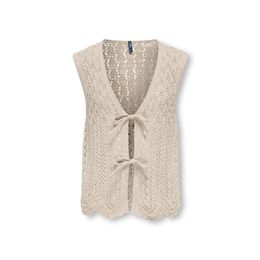 Ajourstrickjacke KIDS Only "KOGNOLA LIFE SL TOP KNT", M&auml;dchen, Gr. 122/128, oatmeal, Strick, Obermaterial: 70% Baumwolle, 30% Polyester, unifarben, normal normal, tiefer V-Ausschnitt, Strickjacken Ajourstrickjacke, &auml;rmellos, Ajourmuster