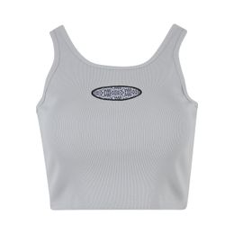 Muskelshirt Rocawear "Rocawear Damen Rocawear Tanktop Cropped", Damen, Gr. L, grau, 95% Baumwolle, 5% Elasthan, bedruckt, skinny fit, U-Boot-Ausschnitt, Shirts