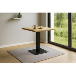 Bistrotisch IRIS / Eiche naturfarben ge&ouml;lt / 70x70 / S&auml;ulen-Gestell eckig Schwarz