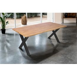 Esstisch JOSY / wildeichenfarben / 200x100 / X-Gestell Schwarz
