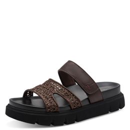 Pantolette Tamaris, Damen, Gr. 41, mokka, Lederimitat, Textil, Strukturmuster, Basic, Schuhe Pantolette, Sommerschuh, Plateaupantolette mit Klettverschluss