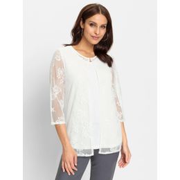 WITT Damen 2-in-1-Shirt mit Bl&uuml;ten-Spitze, ecru, Gr&ouml;&szlig;e 36