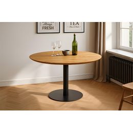 Bistrotisch BRASILIAN / Eiche naturfarben ge&ouml;lt / 100x100 / S&auml;ulen-Gestell rund Schwarz