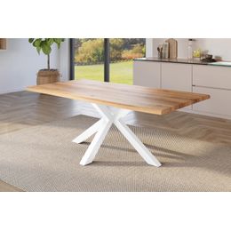 Esstisch Julius / Holz Wildeiche-Optik / 180x90 / Spider-Gestell Wei&szlig;