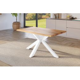 Esstisch Julius / Holz Wildeiche-Optik / 160x85 / Spider-Gestell Wei&szlig;