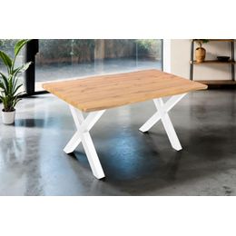 Esstisch JOSY / wildeichenfarben / 160x85 / X-Gestell Wei&szlig;