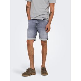 Only & Sons Jeansshorts ONLY & SONS "ONSPLY JOG MGD 0880 ANA DNM SHORTS NOOS", Herren, Gr. L, N-Gr, medium grau denim, Denim/Jeans, Obermaterial: 89% Baumwolle, 10% Polyester, 1% Elasthan, Abriebeffekte, regular fit kniefrei, Jeans Jeansshorts, Baumwollmischung, regular fit