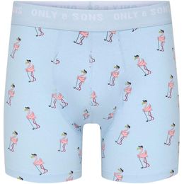 Only & Sons Trunk ONLY & SONS "ONSSUMMER PRINTED BOXER 3-PACK NOOS", Herren, Gr. L, 3 Stk., skyway pack:flamingo, Jersey, Obermaterial: 95% Baumwolle, 5% Elasthan, bedruckt, gemustert, unifarben, k&ouml;rpernah, Unterhosen, Baumwollmischung, elastisches B&uuml;ndchen