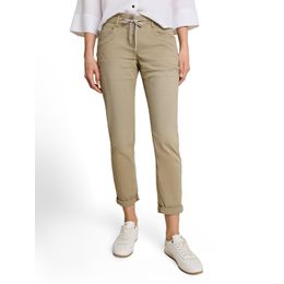 7/8-Hose Tom Tailor "Tapered", Damen, Gr. 34, L&auml;nge 28, silber olive, Web, Obermaterial: 92% Baumwolle, 5% Polyester, 3% Elasthan. Futter: 100% Baumwolle, 7/8-L&auml;nge, Hosen 7/8-Hose, mit Bindeband am B&uuml;ndchen