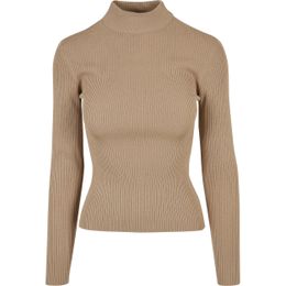 Rundhalspullover Urban Classics "Urban Classics Damen Ladies Rib Knit Turtelneck Sweater", Damen, Gr. XS, unionbeige, 35% Viskose, 35% Polyester, 30% Elasthan, unifarben, slim fit, amerikanischer Ausschnitt, Pullover Rundhalspullover