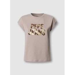 T-Shirt Pepe Jeans "CATALINA", Damen, Gr. L, cloudy pink, Single Jersey, Obermaterial: 100% Baumwolle, bedruckt, regular fit h&uuml;ftbedeckend, Rundhals, abgesteppte Kante, Shirts T-Shirt, aus Baumwolle, Logoschriftzug