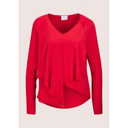Madeleine Mode Langarmbluse MADELEINE "Volantbluse Elegante Bluse mit asymmetrischem Saum", Damen, Gr. 34, rot, Obermaterial: 100% Polyester PES., Modern, V-Ausschnitt, Blusen