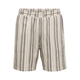 Only & Sons Shorts ONLY & SONS "ONSTREV LIFE REG STRU STRIPE SHORTS NOOS", Herren, Gr. L, N-Gr, beige (gardenia stripes:coffee bean, teak, irish cream), Web, Obermaterial: 55% Baumwolle, 45% Polyester, gestreift, regular fit ca. Mitte Oberschenkel, Hosen Shorts