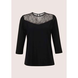 Madeleine Mode Kurzarmshirt MADELEINE "Shirt Rundhals-Shirt mit Spitze, Baumwollmix", Damen, Gr. 34, schwarz, Obermaterial: 50% Baumwolle CO. 50% Modal CMD., Modern, normal, U-Boot-Ausschnitt, Shirts