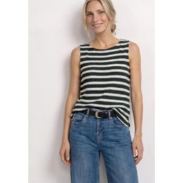 Stricktop Street One, Damen, Gr. 42, deep bound gr&uuml;n, Strick, Obermaterial: 65% Baumwolle, 35% Polyester, gestreift, regular fit h&uuml;ftbedeckend, Rundhals, Tops Stricktop, Sommertop in Strick-Optik- gestreift