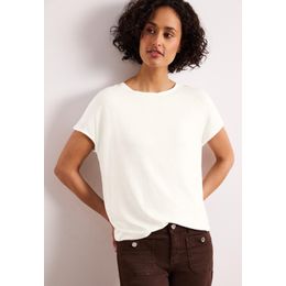 T-Shirt Street One, Damen, Gr. 42, sanftes wei&szlig;, Stoff, 95% Viskose, 5% Elasthan, unifarben, comfort fit normal, Rundhals, abgesteppt, Shirts T-Shirt, mit Rundhalsausschnitt